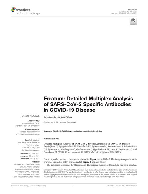 Pdf Erratum Detailed Multiplex Analysis Of Sars Cov 2 Specific