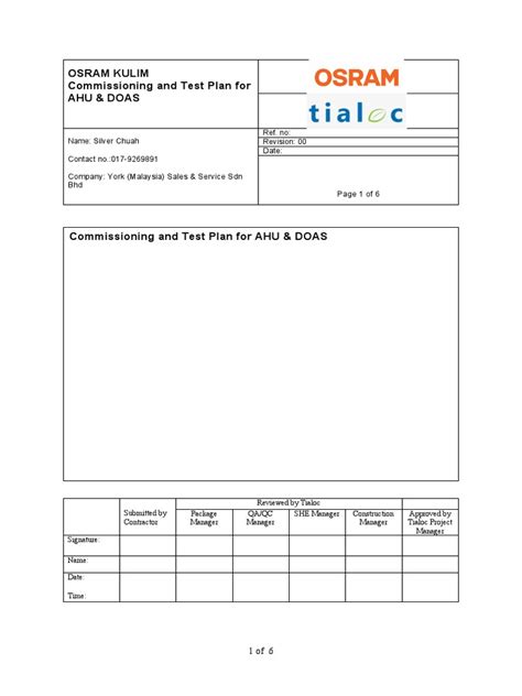 Mau Ahu Commissioning And Test Plan Pdf Pressure Measurement Duct