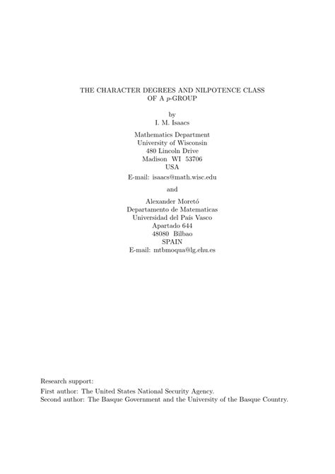 Pdf Character Degrees And Nilpotence Class In P Groups