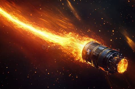 Rocket Engine Igniting And Producing Fiery Exhaust In Deep Space Environment Stock Image Image