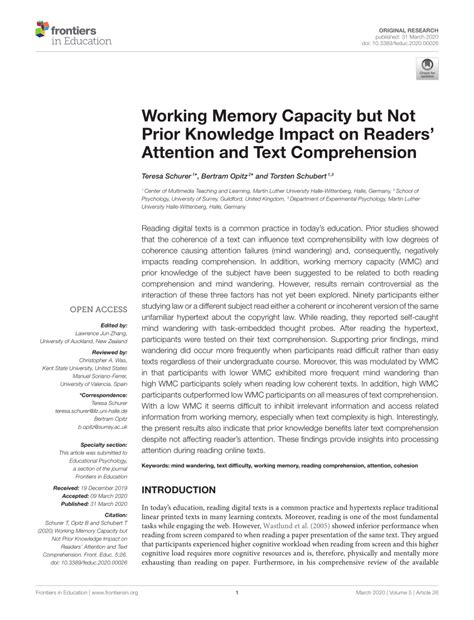 Pdf Concurrent Prospective Memory Task Increases Mind Wandering During Online Reading For