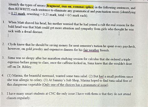 Identify The Types Of Errors Fragment ﻿run On