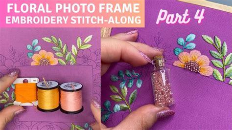 Long And Short Stitch For Orange Flower Petals 🌺 Floral Photo Frame