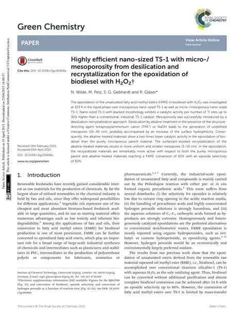 Pdf Highly Efficient Nano Sized Ts 1 With Micro Mesoporosity From Desilication And