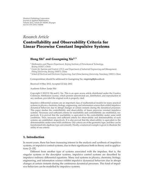 Pdf Controllability And Observability Criteria For Linear Piecewise