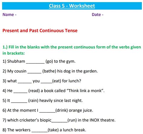 Present Continuous Tense Worksheets