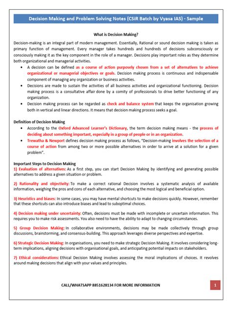 Decision Making And Problem Solving Notes Pdf Decision Making