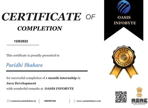 Paridhi Shahare On Linkedin Folks Share Oasisinfobyte Oibsip Opportunity Java Development