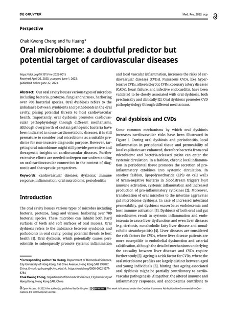 Pdf Oral Microbiome A Doubtful Predictor But Potential Target Of Cardiovascular Diseases