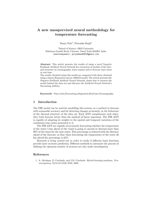 Pdf A New Unsupervised Neural Methodology For Temperature Forecasting