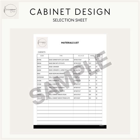 Kitchen Design Selection Sheet Cabinet Countertop And Material
