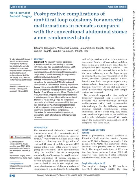 Pdf Postoperative Complications Of Umbilical Loop Colostomy For