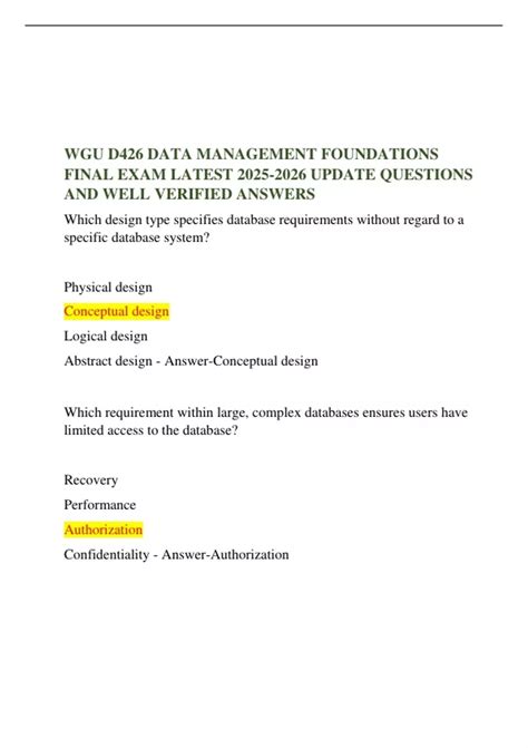 wgu d426 data management foundations final exam latest update questions