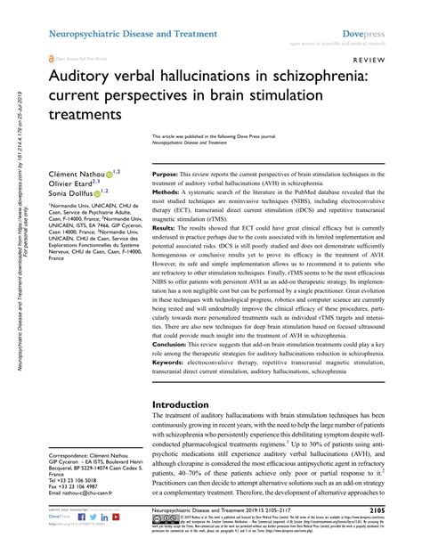 Pdf Auditory Verbal Hallucinations In Schizophrenia Current
