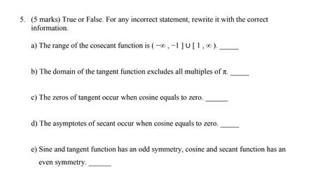 Solved 5. (5 ﻿marks) ﻿True or False. For any incorrect | Chegg.com