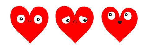 빨간색 하트 아이콘 세트 라인 배너입니다 귀여운 얼굴 머리 해피 발렌타인 데이 가와이이 만화 재미있는 아기 캐릭터 사랑 기호 기호 하트 이모티콘 커플 인사말 카드 플랫