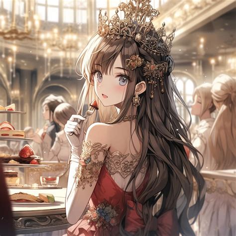 Premium Ai Image Anime Girl In A Red Dress With A Tiara And A Cake