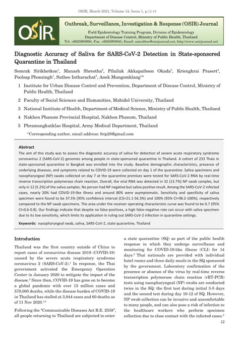 Pdf Diagnostic Accuracy Of Saliva For Sars Cov 2 Detection In State Sponsored Quarantine In