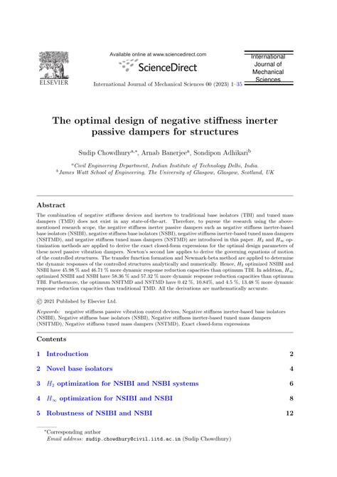 Pdf The Optimal Design Of Negative Stiffness Inerter Passive Dampers