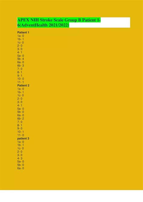 APEX NIH Stroke Scale Group B Patient 1 6 AdventHealth 2021 2022 APEX NIH Stuvia US