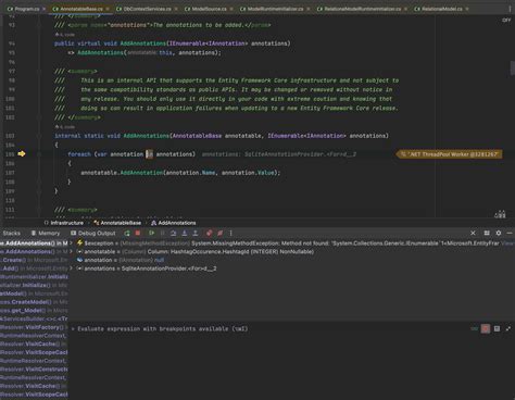 MissingMethod On CreateModel System Collections Generic IEnumerable Microsoft