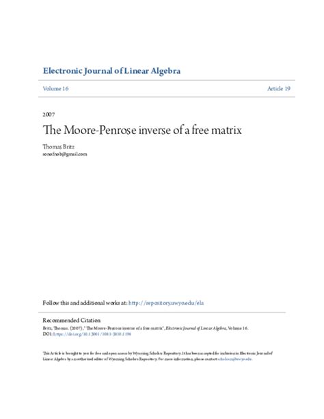 Pdf The Moore Penrose Inverse Of A Free Matrix