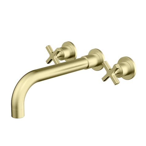 Arezzo Art Deco Crosshead Wall Mounted Basin Mixer Tap In Brushed Brass