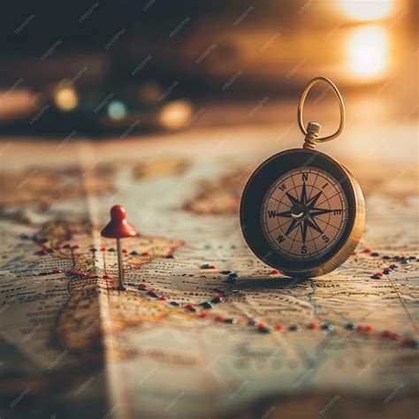 Magnetic Compass And Mark Location Premium Ai Generated Image