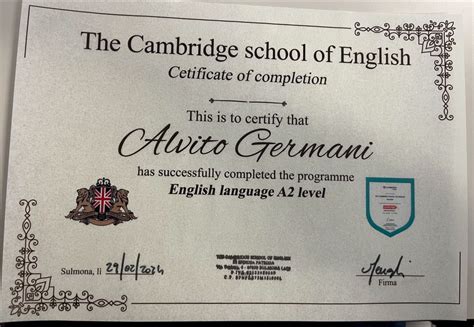 Cetificate Of Completion Of English Language A2 Level Alvito Germani