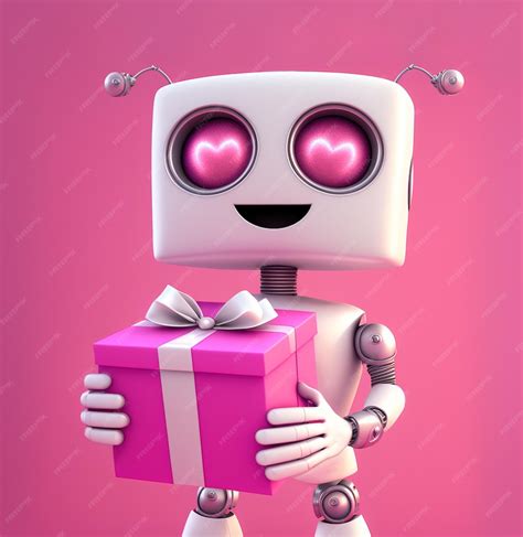 Premium Ai Image Cute Robot In Love Holding A Valentine Days T Box Over Pink