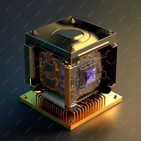 생성 Ai 양자 칩 미래형 빛나는 Cpu 양자 컴퓨터 프로세서 Hud 요소가 있는 디지털 칩 미래형 마이크로칩 프로세서 최신