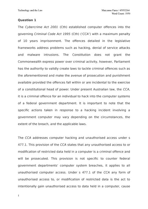 2 final exam submission question 1 the cybercrime act 2001 cth
