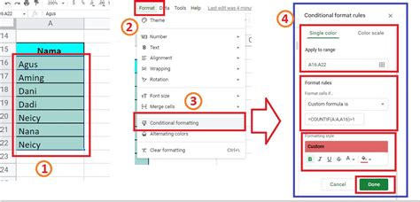 cara mencari data nama yang sama di spreadsheet neicy techno