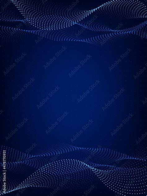 Abstract Wavy Curved Lines Texture On Gradient Blue Technology Background With Small Dots