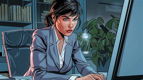 A Woman In Her Late Thirties Sitting At An Office Desk Wearing