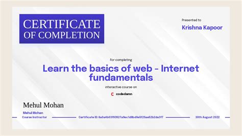 Krishna Kapoors Certification For Learn The Basics Of Web Internet Fundamentals Codedamn