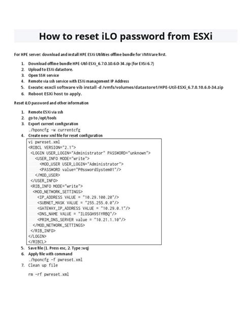 How To Reset Ilo Password From Esxi Pdf Computers