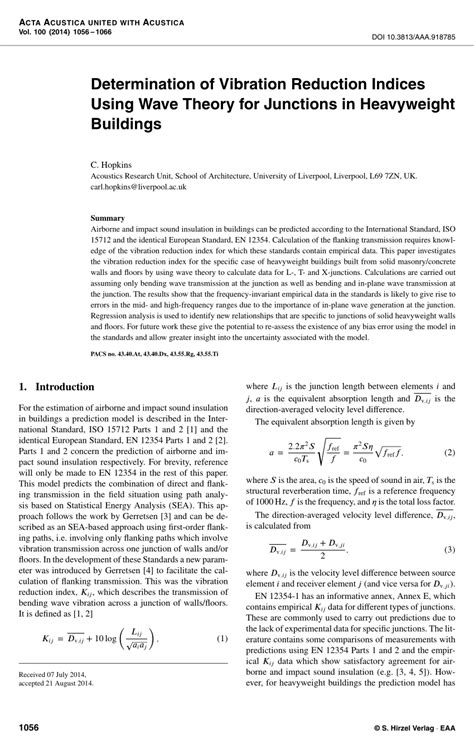 Pdf Determination Of Vibration Reduction Indices Using Wave Theory For Junctions In