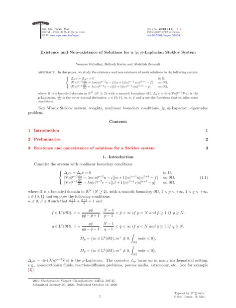 Pdf Existence And Non Existence Of Solutions For A Pq Laplacian Steklov System