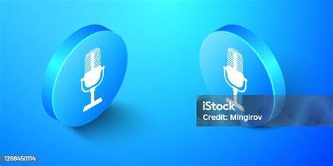 파란색 배경에 격리된 등색 마이크 아이콘입니다 공기 라디오 마이크 마이크에 스피커 기호입니다 파란색 원 버튼입니다 벡터 가수에 대한 스톡 벡터 아트 및 기타 이미지 Istock