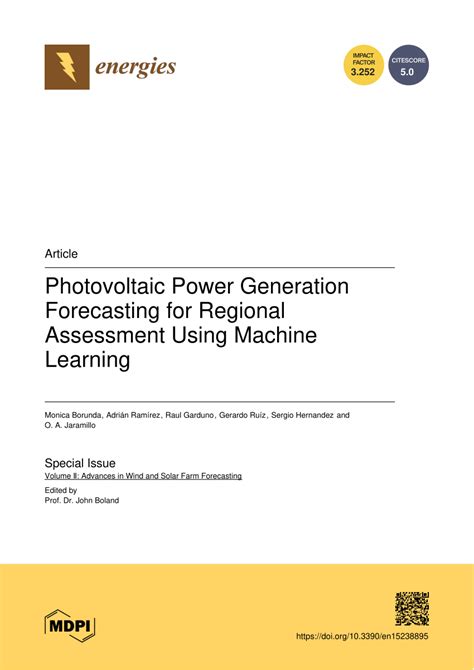 Pdf Photovoltaic Power Generation Forecasting For Regional Assessment Using Machine Learning