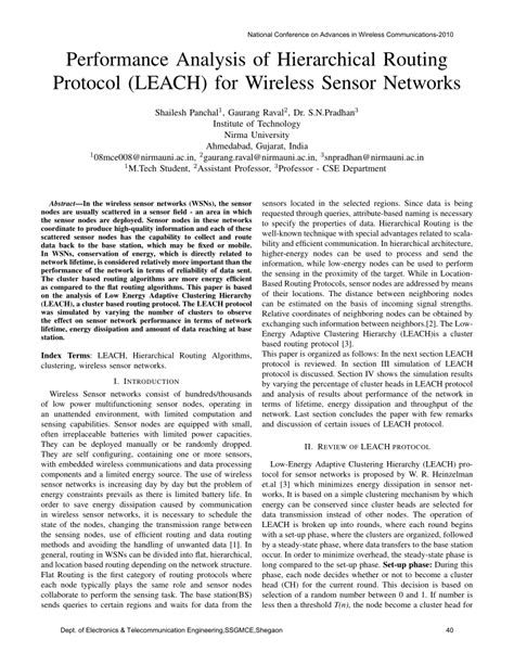 pdf performance analysis of hierarchical routing protocol leach for