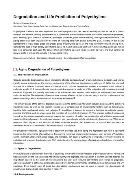 023 Degradation And Life Prediction Of Polyethylene 2 聚乙烯的降解与寿命预测 Pdf Biodegradation Polymers