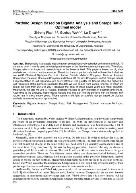 Pdf Portfolio Design Based On Bigdata Analysis And Sharpe Ratio