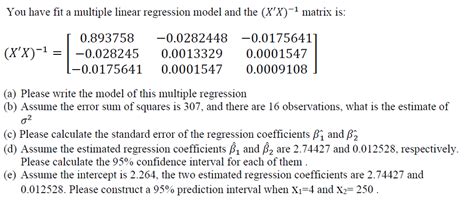 Solved You Have Fit A Multiple Linear Regression Model And Chegg