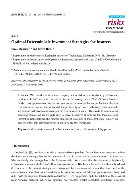 Pdf Optimal Deterministic Investment Strategies For Insurers