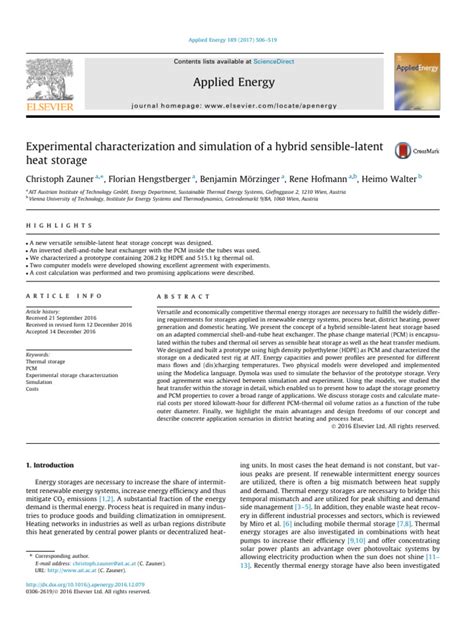 Zauner Et Al 2017 Experimental Characterization And Simulation Of A Hybrid Sensible Latent
