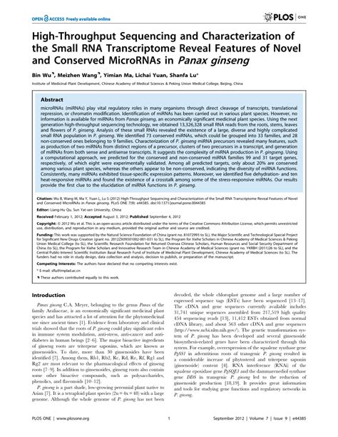 Pdf High Throughput Sequencing And Characterization Of The Small Rna Transcriptome Reveal