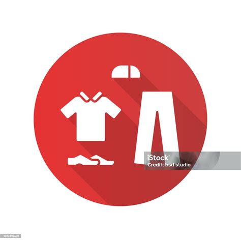 크리켓 유니폼 플랫 디자인 긴 그림자 문표 아이콘입니다 크리켓 화이트 스포츠 플란넬 운동복 칼라 셔츠 긴 바지 모자 신발 남자 의상 팀 의류 벡터 실루엣 일러스트레이션 0