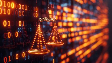 Balanced Justice Scales On Binary Data Background Intersection Of Law